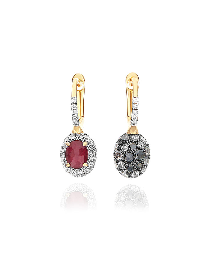 Reverse Ciliegine earrings (baby), reversible, in gold, diamonds, ruby ...